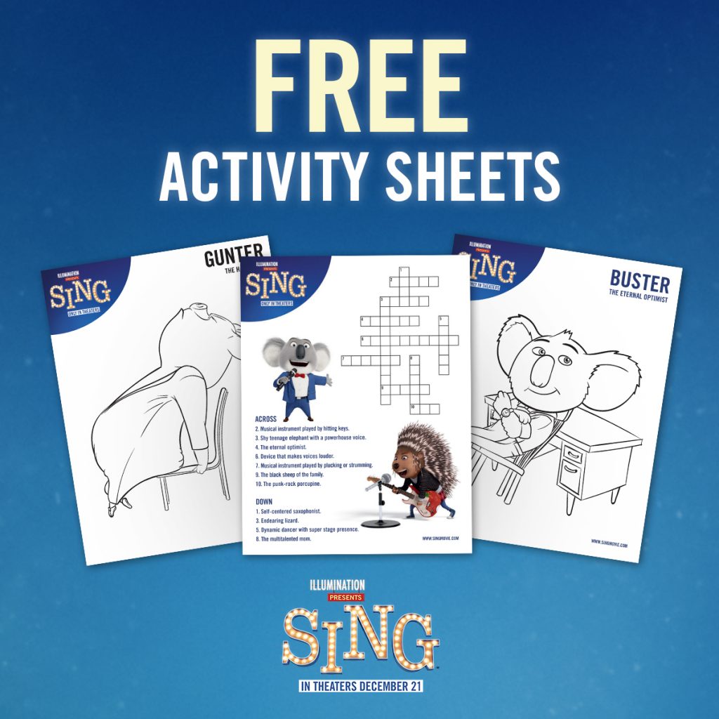 SING! Coloring and Activity Sheets (and a Giveaway!) #SingMovie Rural Mom